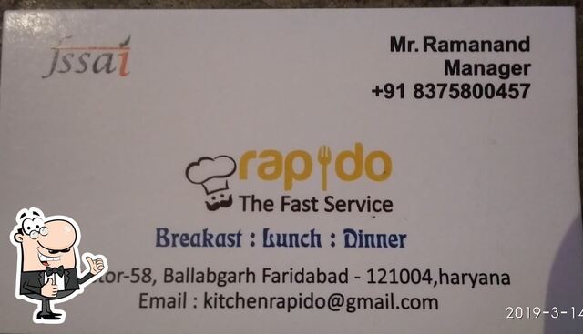 Menu at Rapido kitchen, Faridabad