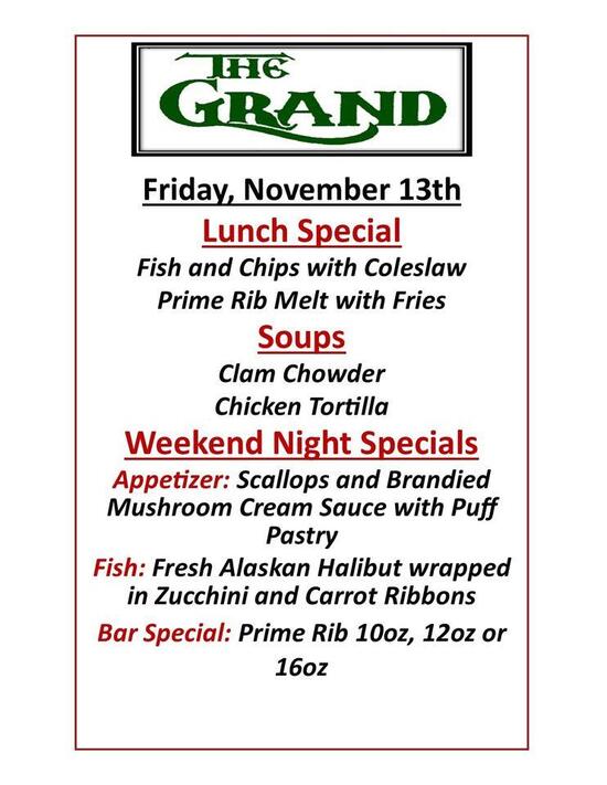 Menu at The Grand Hotel & Restaurant, Big Timber