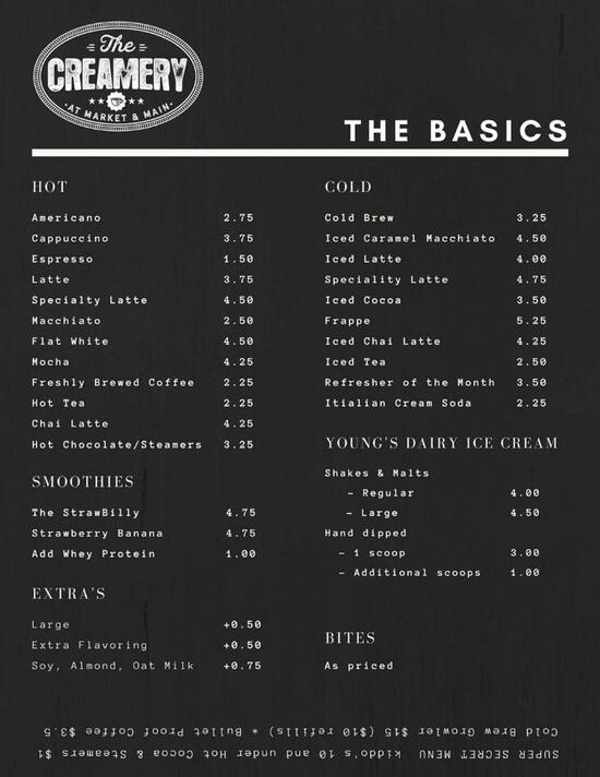 Menu at The Creamery, Germantown