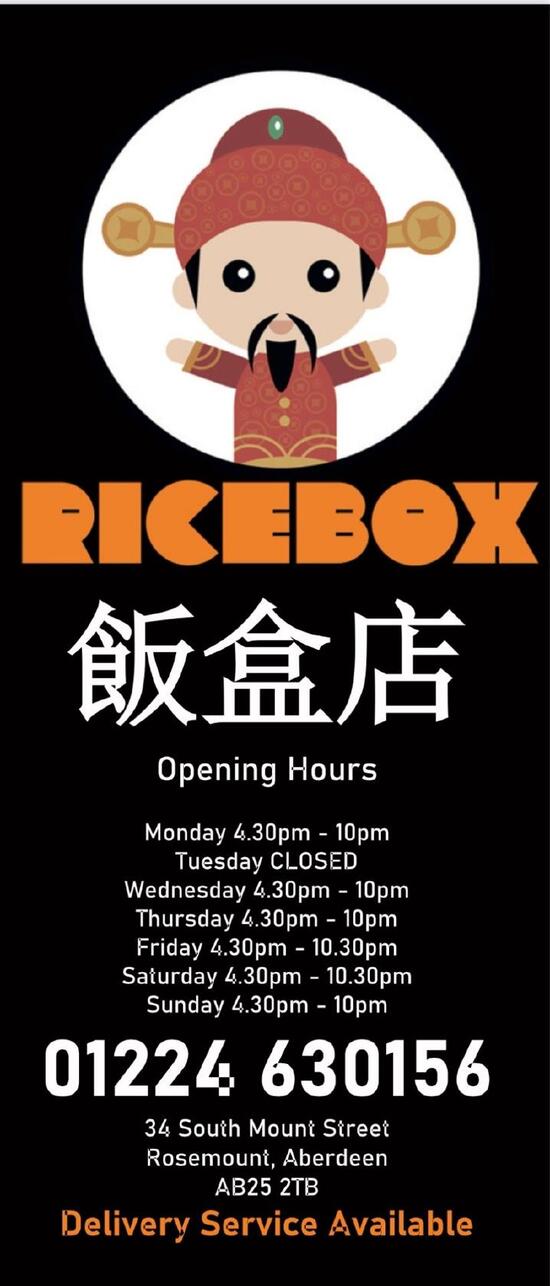 Menu at Ricebox fast food, Aberdeen