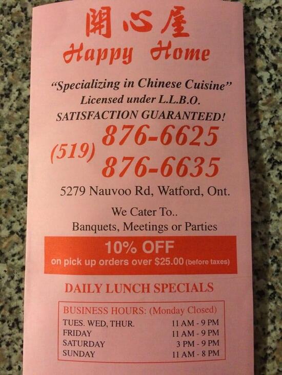 Menu at Happy Home Restaurant, Watford