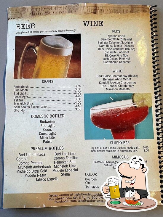 Menu at Legal Tender Restaurant, Evanston