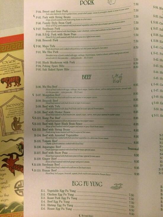 Menu at Chan’s Restaurant, Sacramento