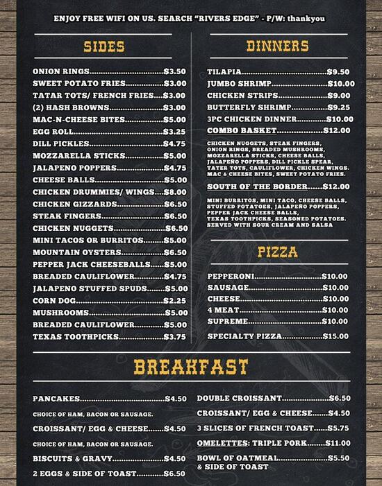 Menu at River's Edge Restaurant & Tavern, White River