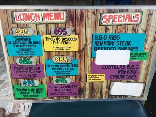 Menu at Fat Fish restaurant, Mazatlán