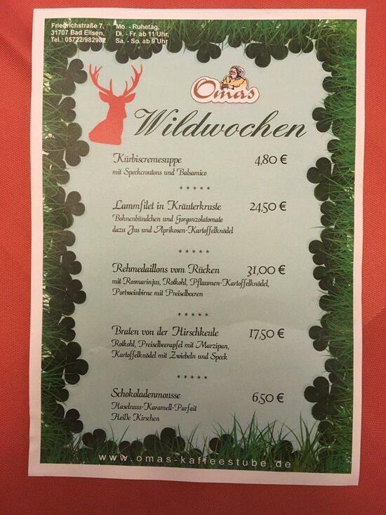 Speisekarte von Restaurant Cafe Omas Kaffeestube, Bad Eilsen