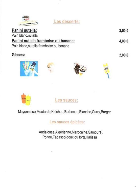 Menu au Stop Eat restaurant, Rives