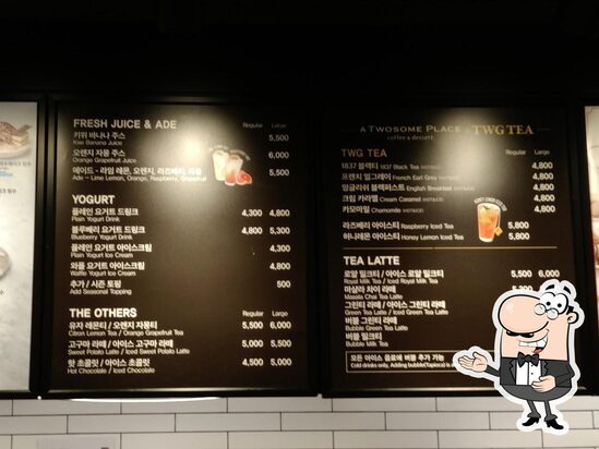 Menu at A Twosome Place cafe, Seoul, 349 Mokdongseo-ro