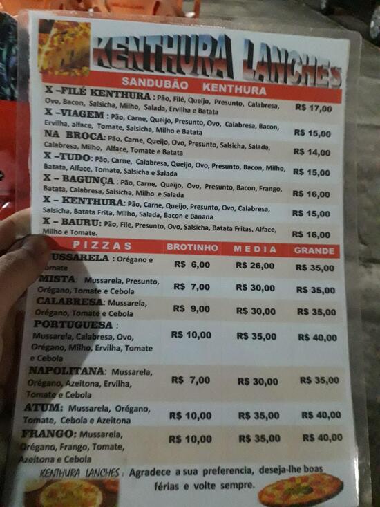 Menu em Lanchonete e pizzaria Kenthura, Brasil