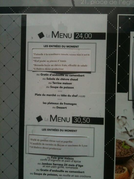 Menu au Restaurant Le Boeuf, Marçon