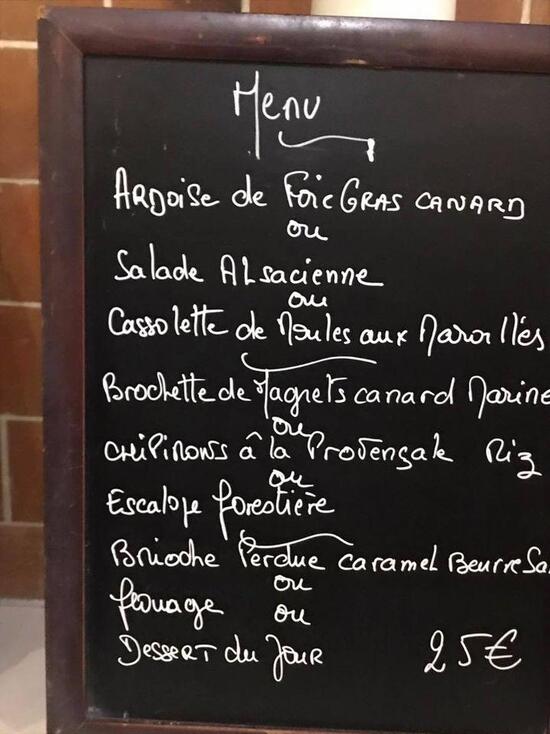 Menu au La Taverne de Lutèce restaurant, Cambrai