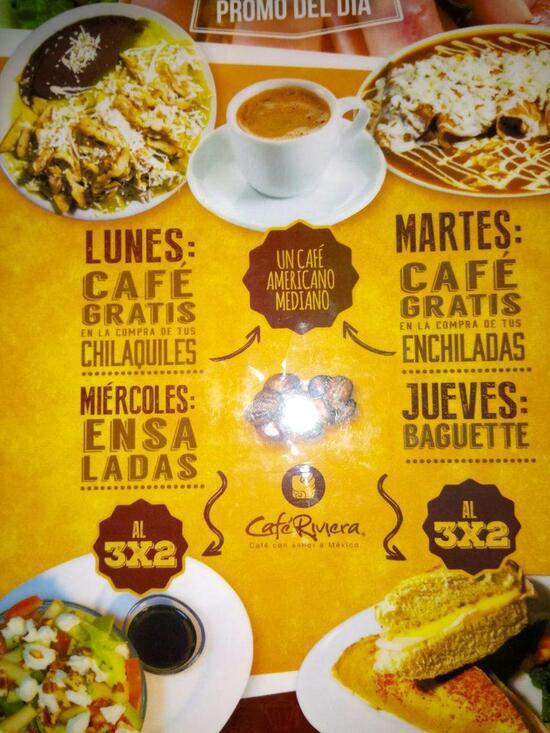 Menu at Café Riviera, Cancún, Av. Nichupté 18