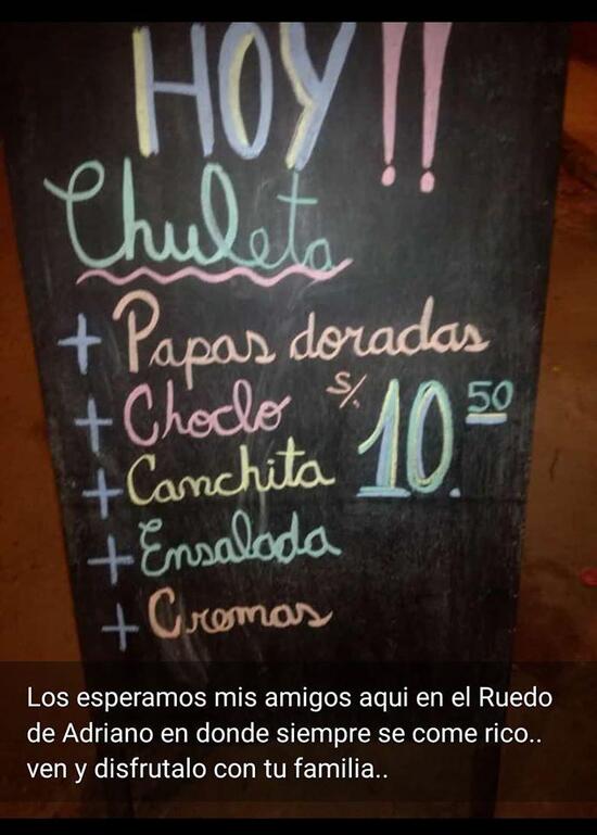 Menu at EL RUEDO DE ADRIANO restaurant, Huacho