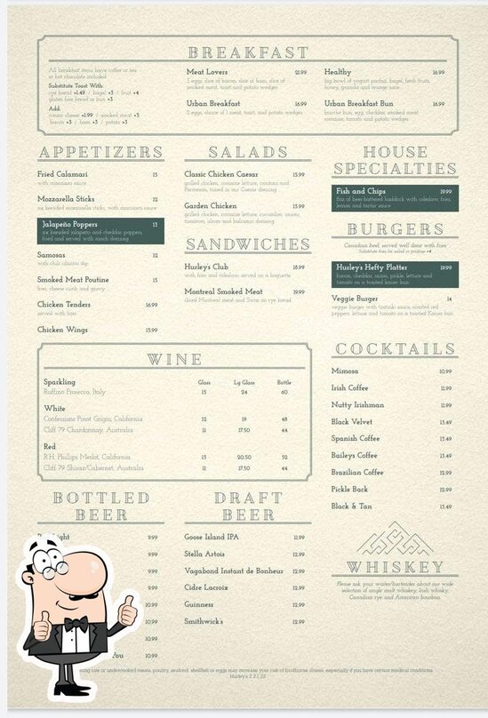 Menu at Hurley's à YUL pub & bar, Dorval