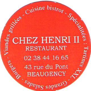 Menu at Chez Henri II restaurant, Beaugency