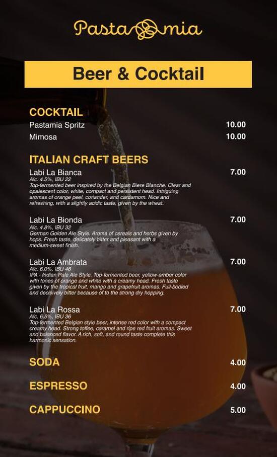 Menu at Pasta Mia pub & bar, South Miami
