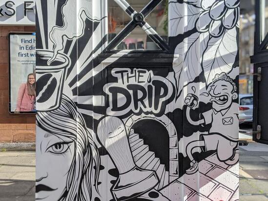 Menu at The Drip, Edinburgh, Police Information Box 216a