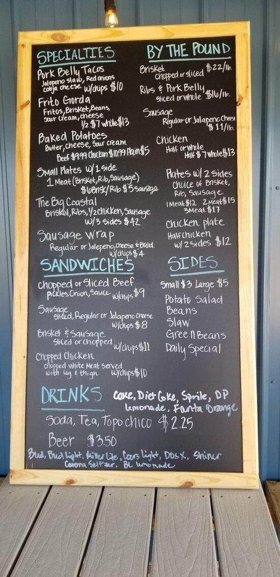 Menu at Coastal Que BBQ & More, Matagorda