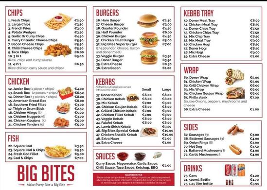 Menu at Big Bites restaurant, Celbridge