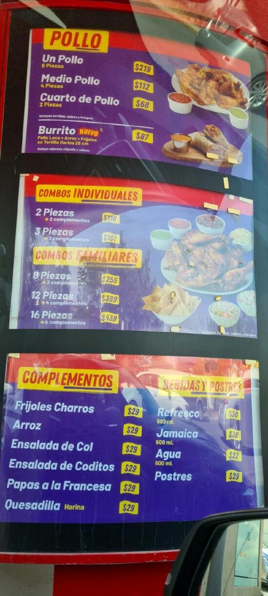 Carta del restaurante El Pollo Loco, Monterrey, Lincoln 1001-C