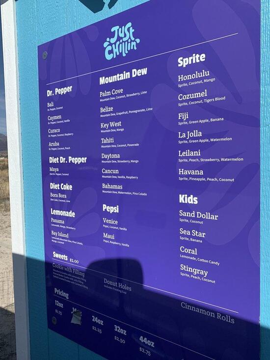 Menu at Just Chillin Soda Shack, Eagle Mountain