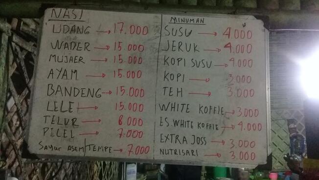 Menu at Warung Bambu"mbak Marni" restaurant, Plandi