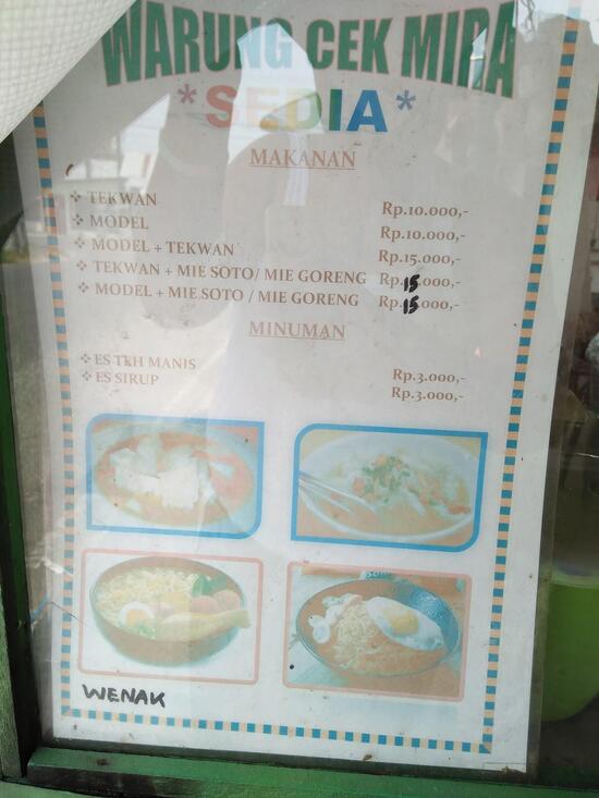 Menu at Tekwan Model Cek Mira restaurant, Tanjung Pandan, 7JGM+HC2