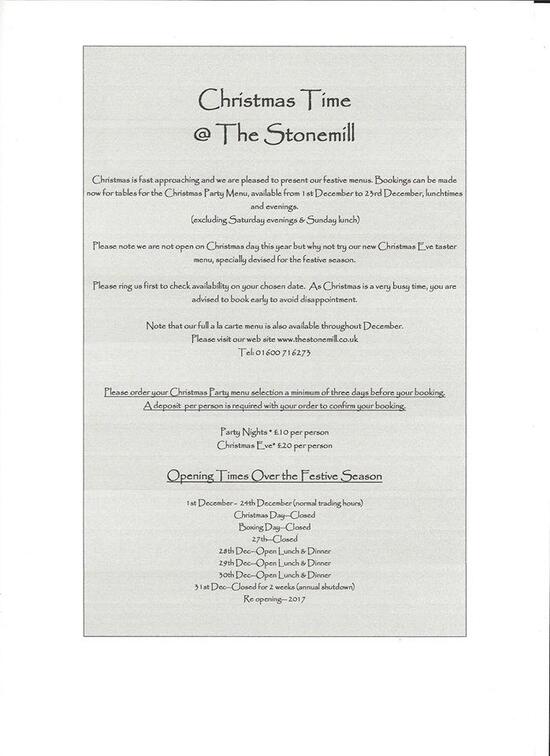 Menu at Stonemill Restaurant, Monmouth