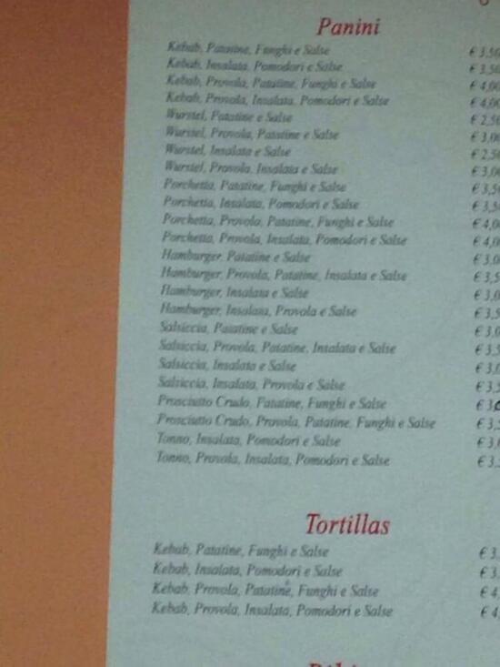 Menu au Kebab Paninoteca da Olga, Scafati