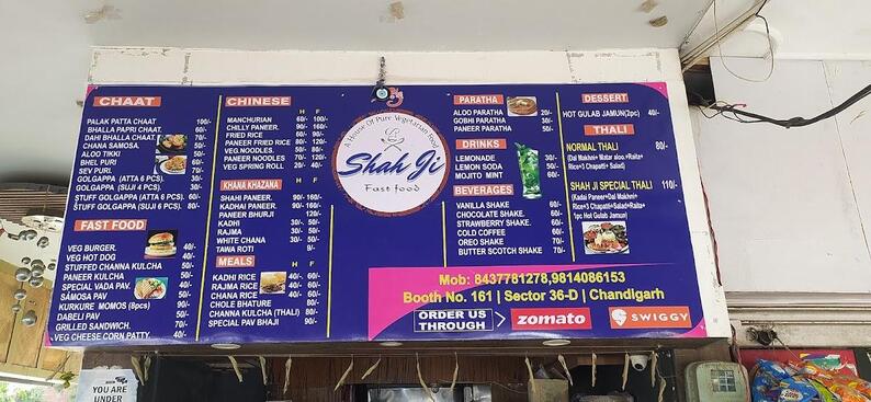 Menu at Shah Ji Fast Food, Chandigarh, Booth 161