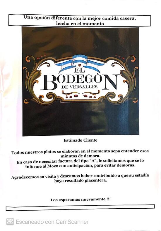 Menu at El Bodegon de Versalles restaurant, Buenos Aires