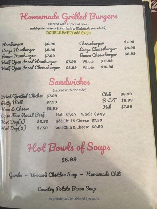 Menu at Strong's Restaurant, Mangham