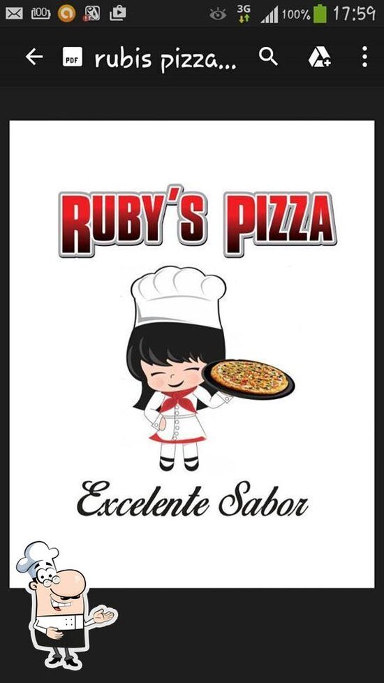 Menu at Ruby's pizza restaurant, Bogotá