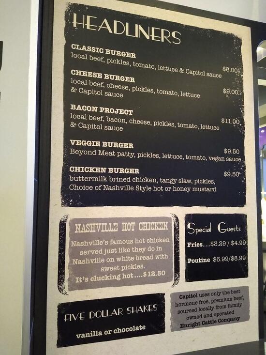 Menu at Capitol Burger restaurant, Ottawa