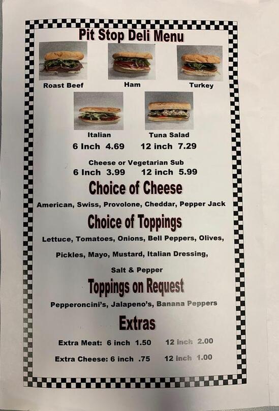 Menu at Pit Stop Deli restaurant, Lake Havasu City