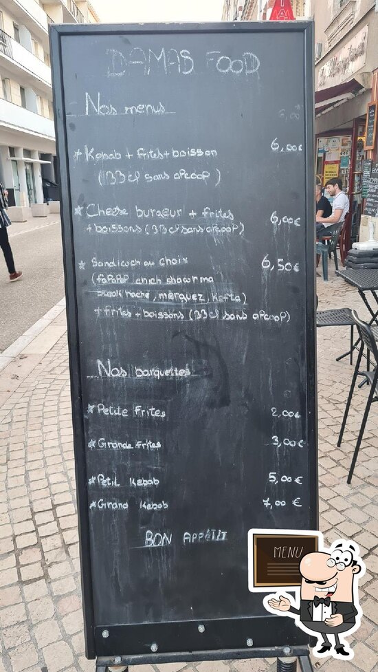 Menu at Damas kebab restaurant, Poitiers