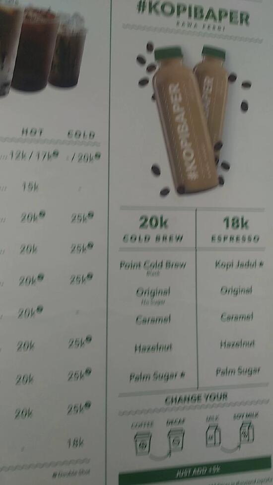 Menu at Point Coffee, Kamojing