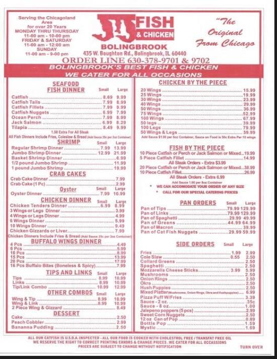 Menu at JJ Fish & Chicken - Boughton Road restaurant, Bolingbrook