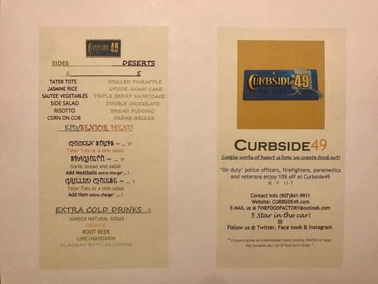 Menu at Curbside 49 restaurant, Big Lake