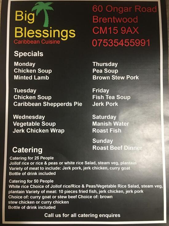 Menu at Big Blessings Brentwood restaurant, Brentwood