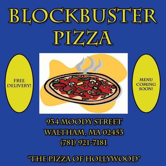 Menu at Blockbuster Pizza restaurant, Waltham
