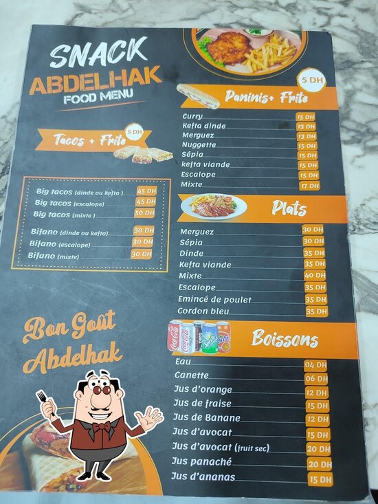 Menu at Snack ABDELHAK restaurant, Agadir