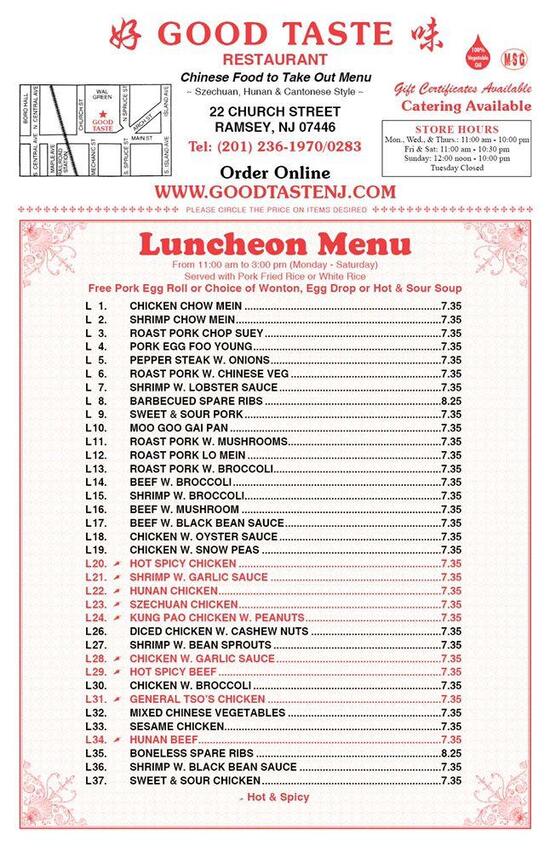 Menu at Good Taste Restaurant, Ramsey