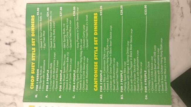 Menu at Fu Sing fast food, Maesteg