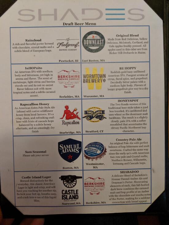 Menu at Shades Lounge pub & bar, Southbridge