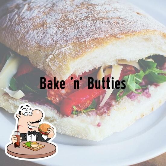 Menu at Bake'n'Butties cafe, Dewsbury