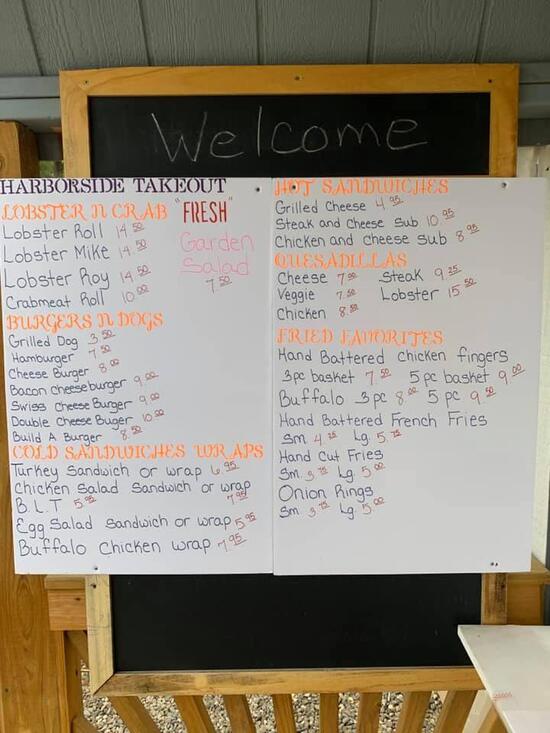 Menu at Harris's Harborside Takeout restaurant, Ellsworth