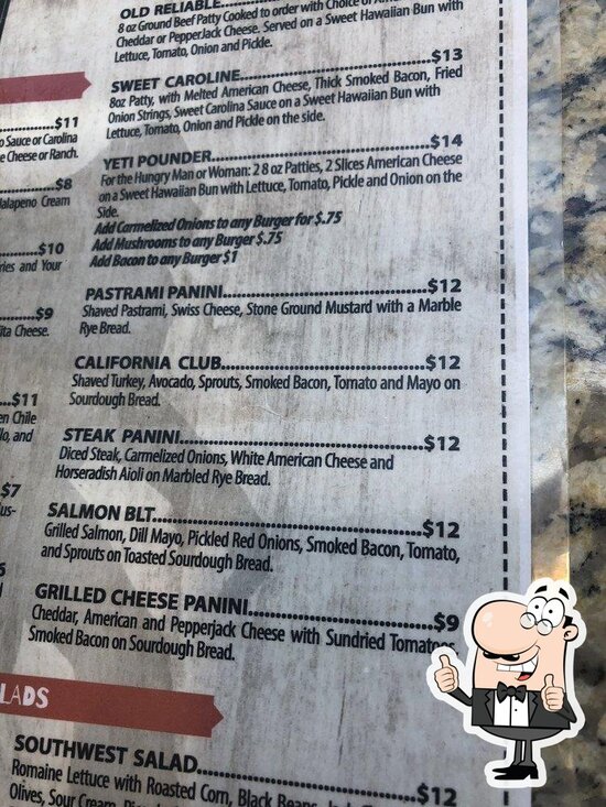 Menu at The Yeti Bar and Grill, Fort Collins