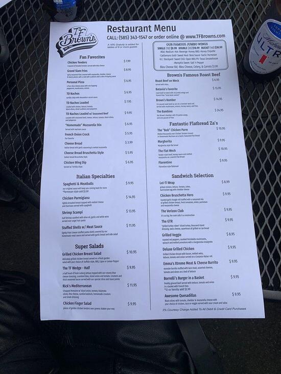 Menu at T F Brown's Restaurant, Batavia