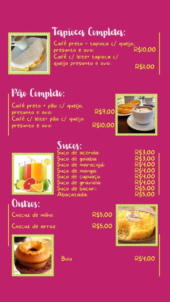 Menu at Café Da Praça, Belém, R. Antônio Everdosa